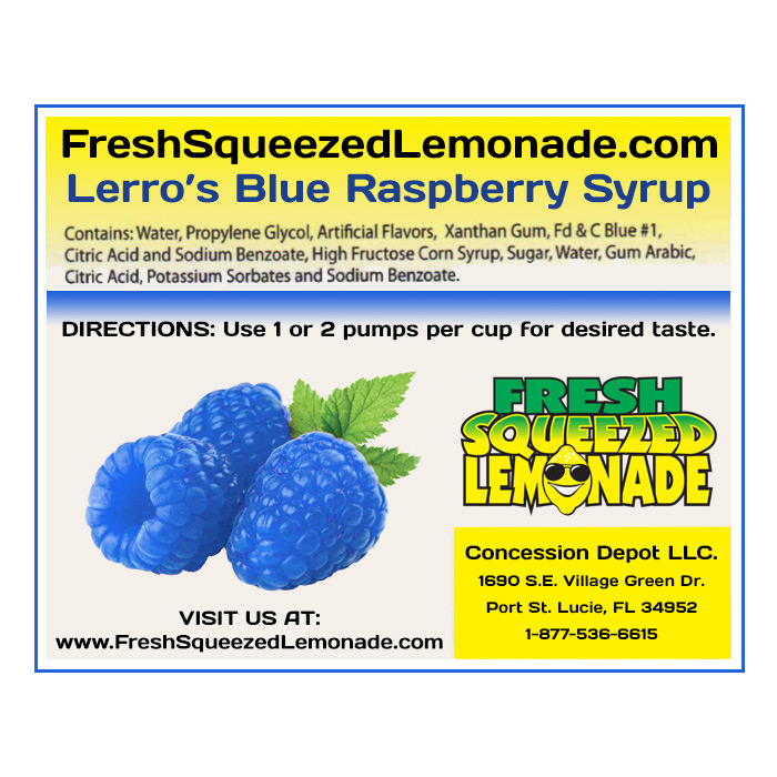 64 oz Lerros Blue Raspberry Syrup: Fresh Squeezed Lemonade